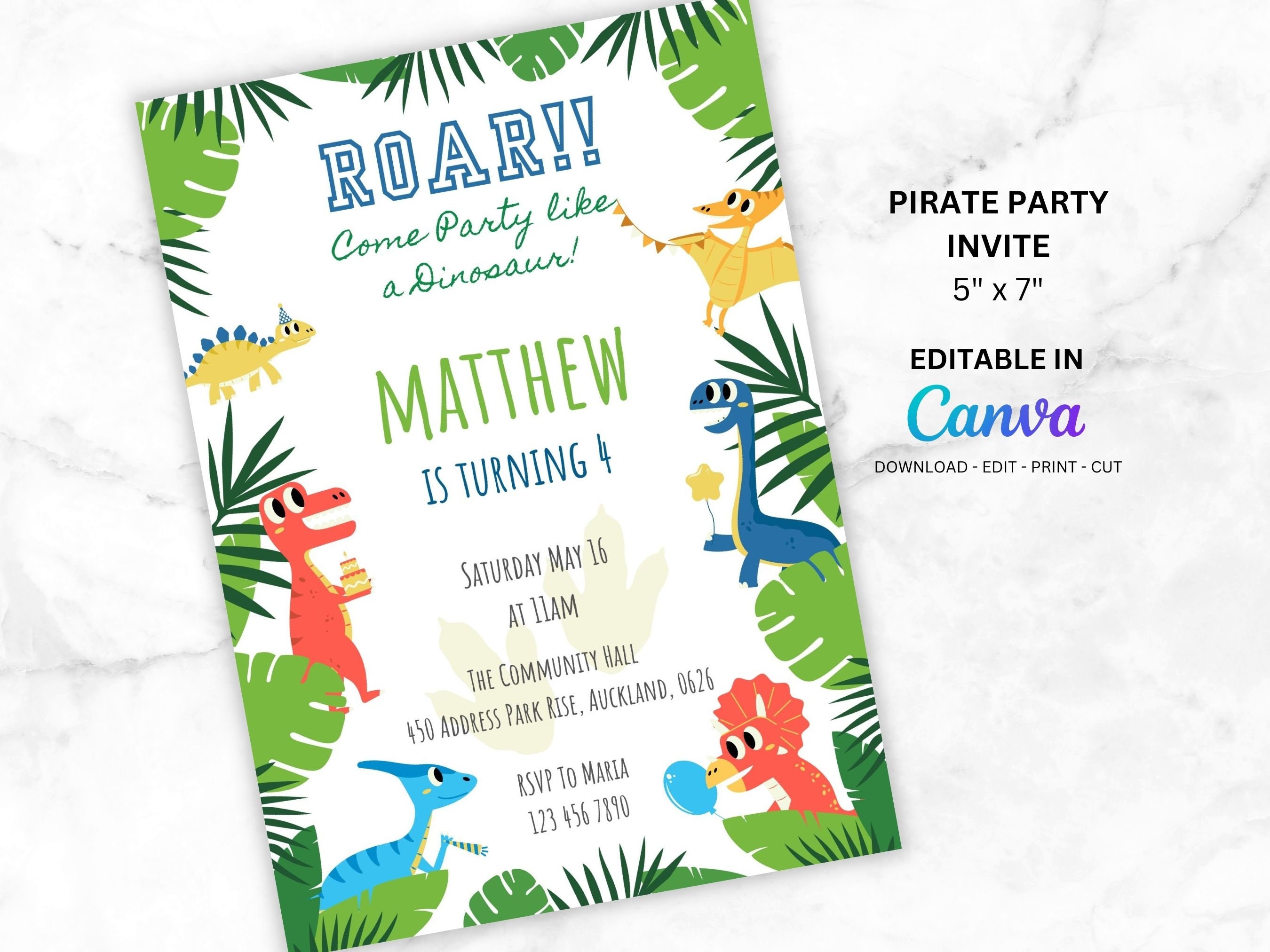 Editable Dinosaur Birthday Invitation Template, Dinosaur Party ...