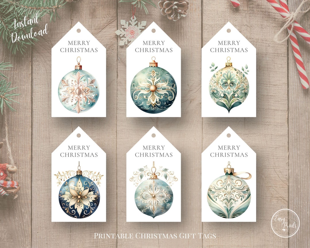 Christmas Bauble Gift Tag, Christmas Gift Tag Printable, Blue Christmas ...