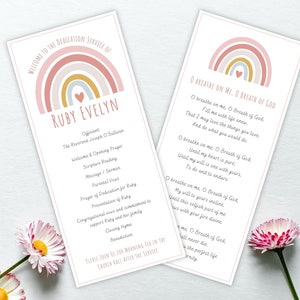 Pink Rainbow Dedication Service Template, Printable Girls Dedication ...