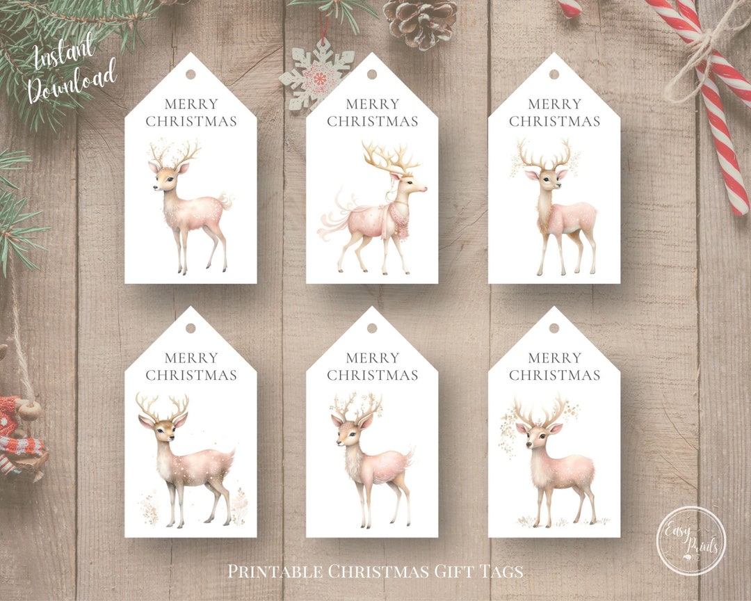 Reindeer Gift Tag, Christmas Gift Tag Printable, Blush Pink Christmas ...