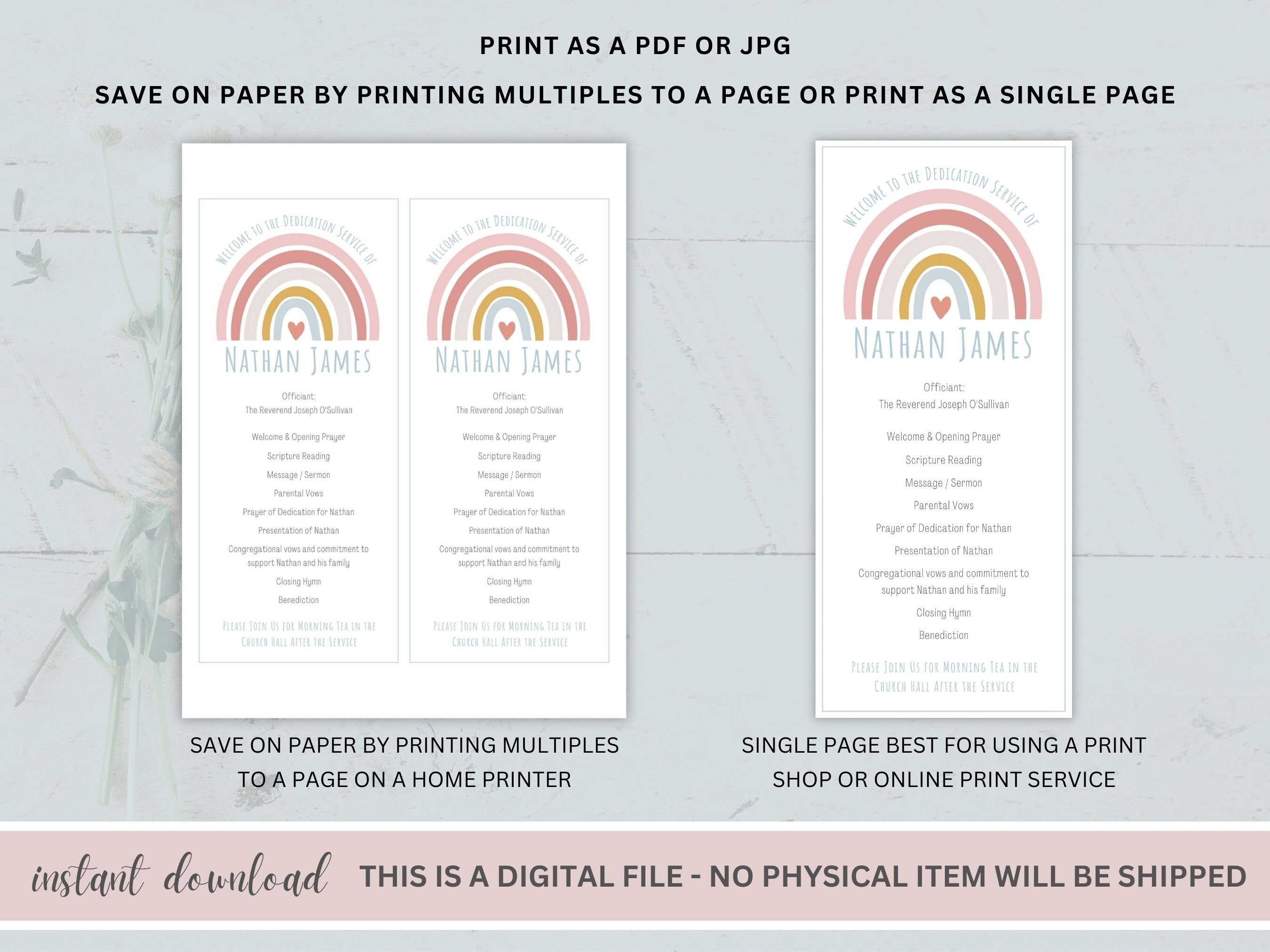 Blue Rainbow Dedication Service Template, Printable Boys Dedication ...