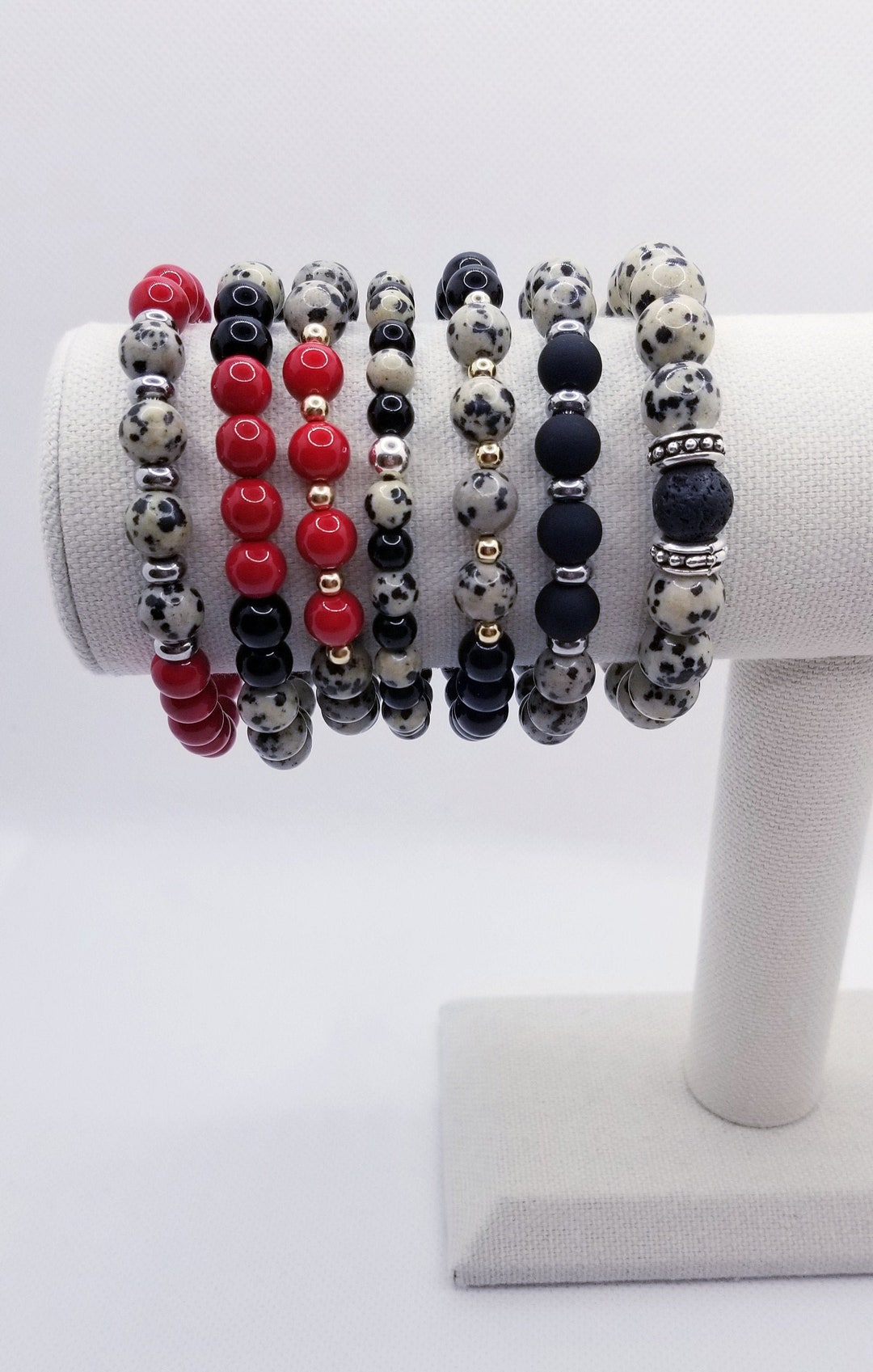 Dalmatian Jasper Beaded Bracelets - Etsy