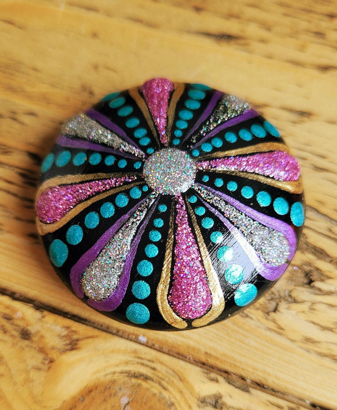 Hand Painted Glitter Mandala Palm Stone, Boho Meditation Decor - Etsy