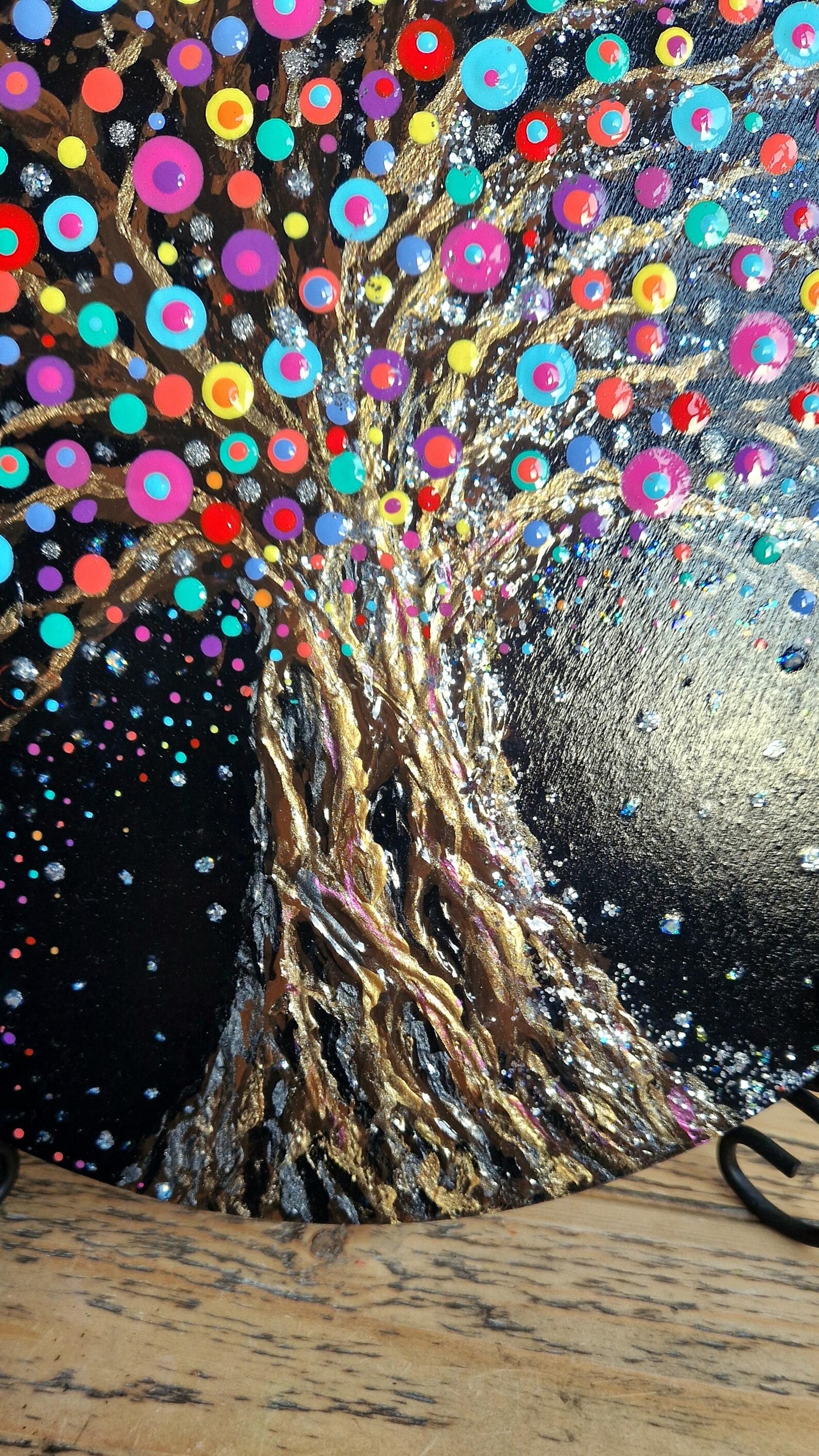 Hand Painted Tree of Life Dot Art on Wood Round Colourful Textured ...