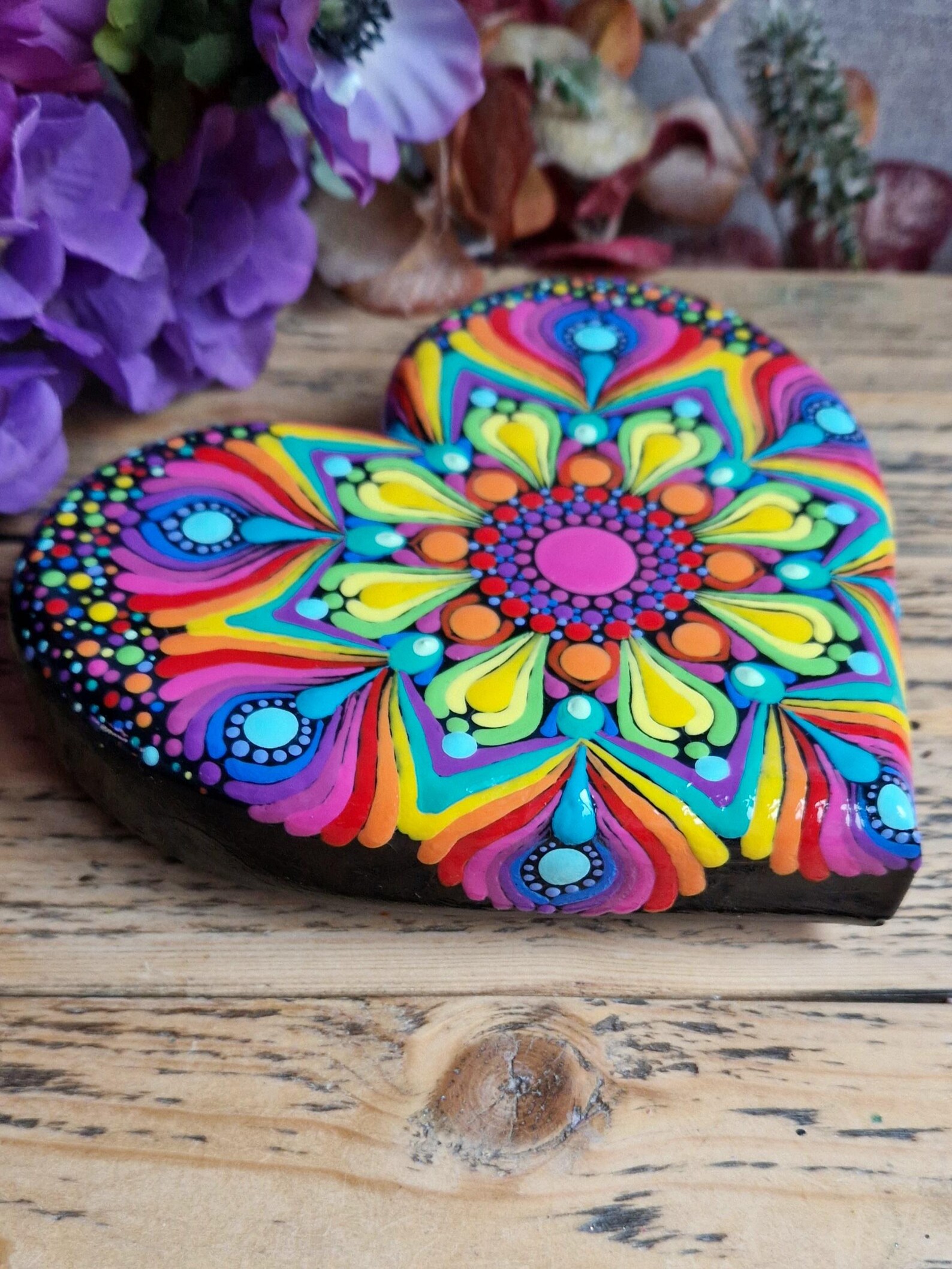 Mandala Heart, Mandala, Mandala Painting, Mandala Stone Hand Painted ...
