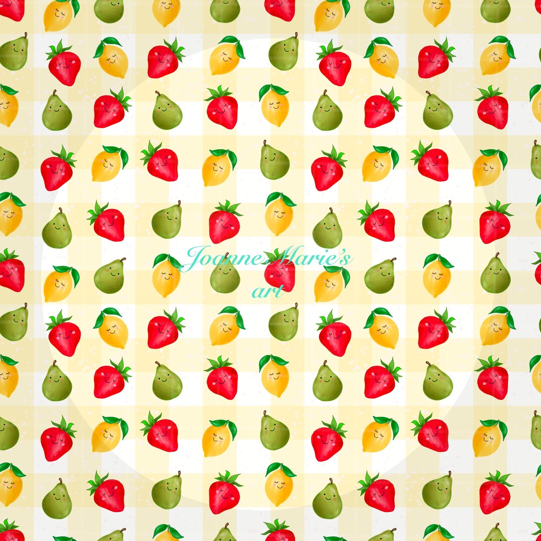 Kawaii Fruit Seamless File Cute Fruit Faces Seamless Pattern ...