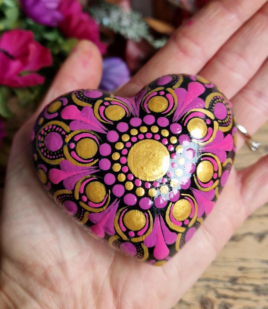 Puffy Heart Mandala Heart Mandala Gift for Her Handmade Mandala Heart ...