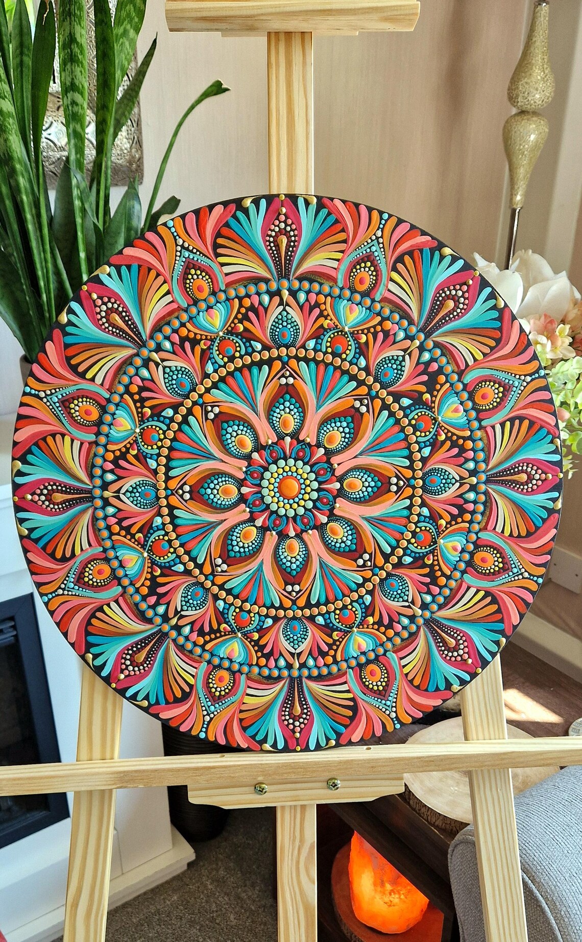 Hand Painted Boho Mandala Wall Art Textured Dot Painting Spiritual ...