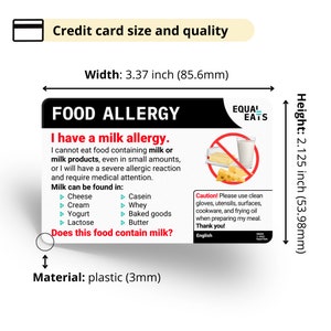 Milk Allergy Translation Card • Chef Card in 50 Languages • Plastic ...