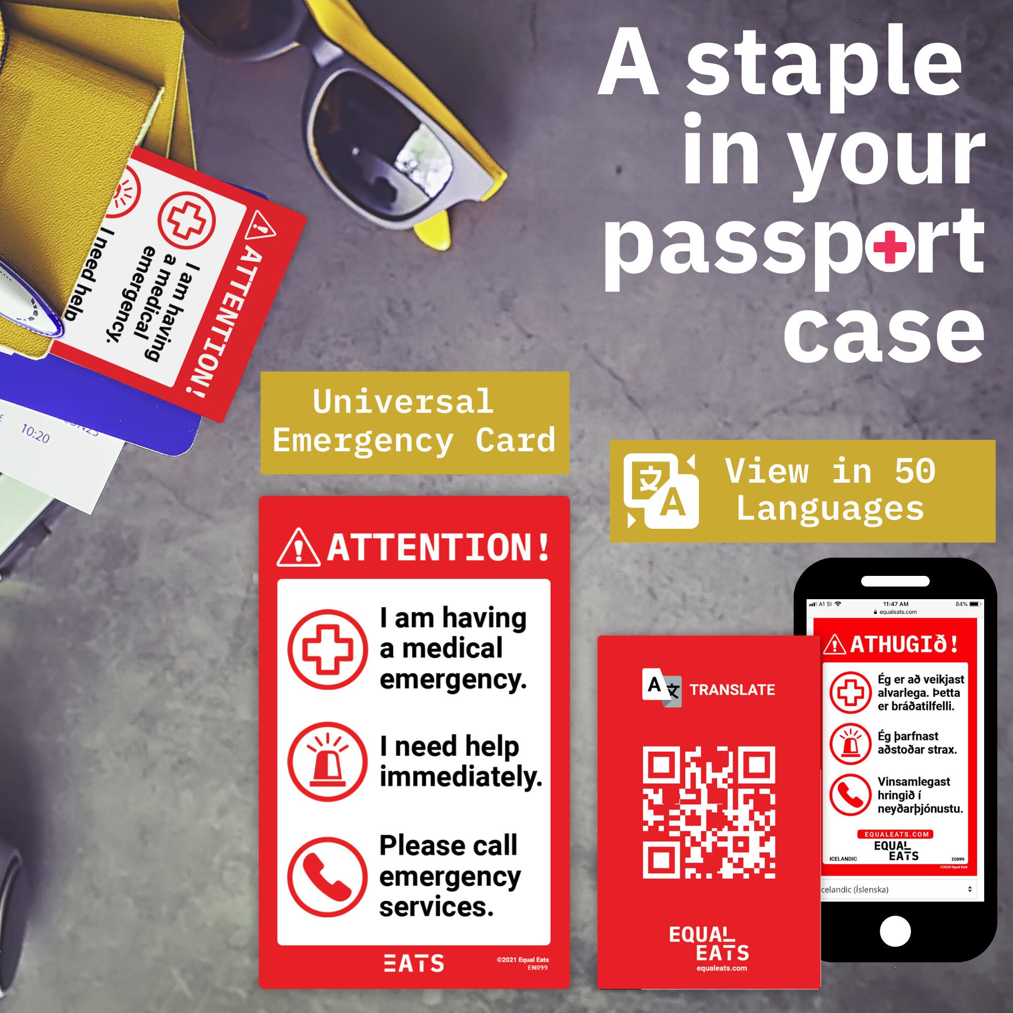 Emergency Wallet Card 50 Languages Multilingual QR code - Etsy.de