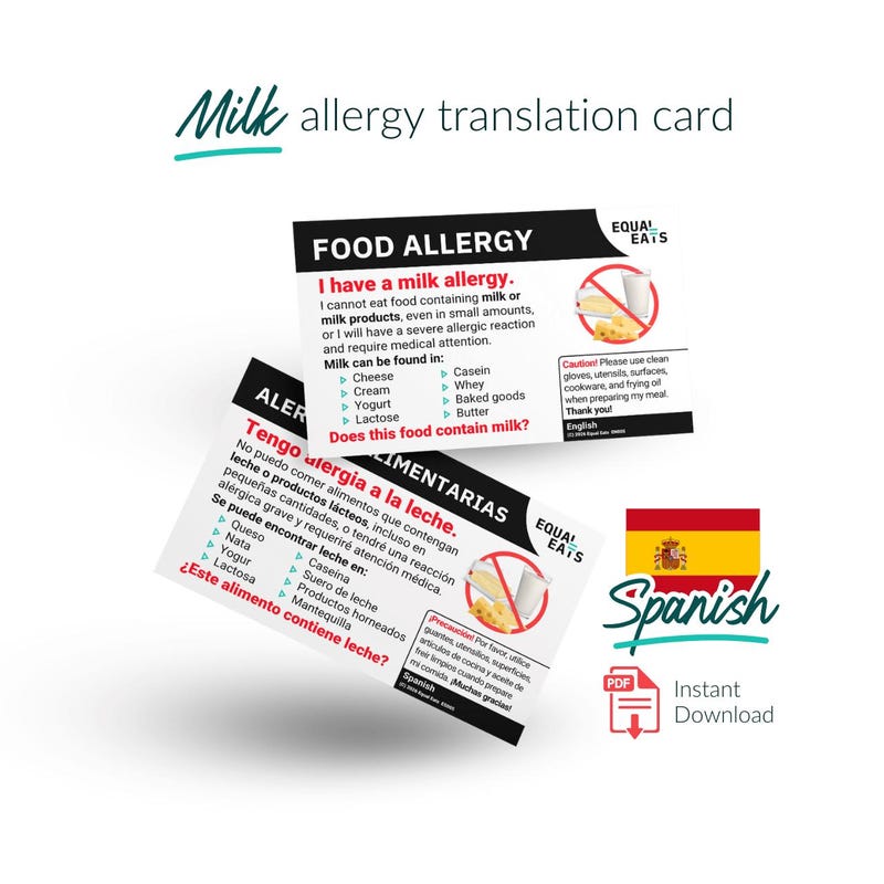 Dairy Food Allergy Card - Etsy