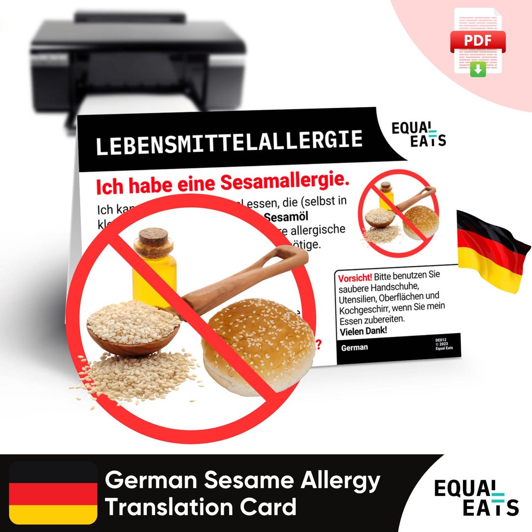 Printable German Sesame Allergy Alert Card PDF Instant Download Print ...
