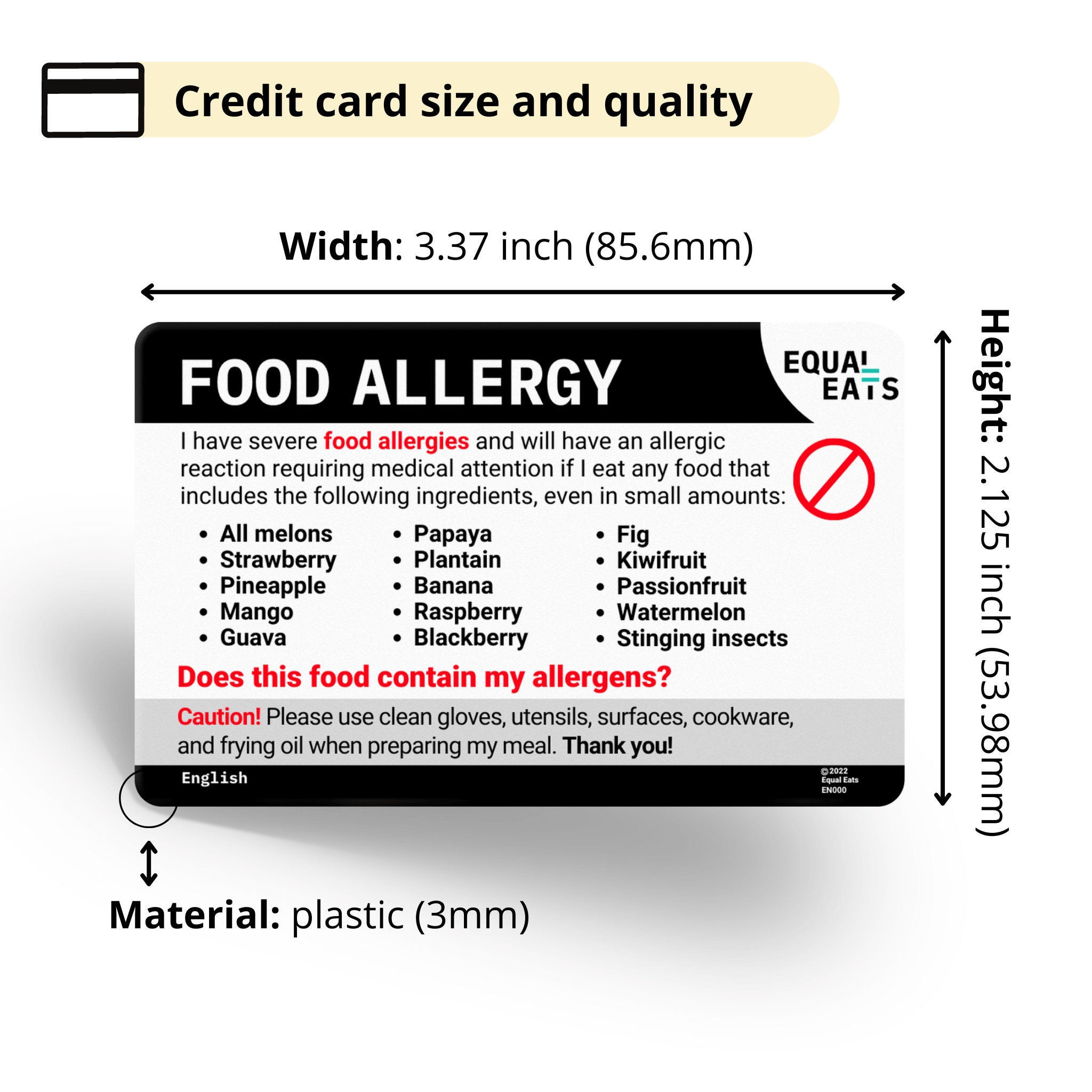 Customized Food Allergy Card | Custom Translation Card | Select From ...
