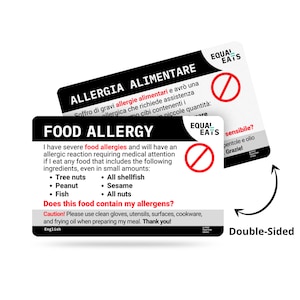 Customized Food Allergy Card | Custom Translation Card | Select From ...