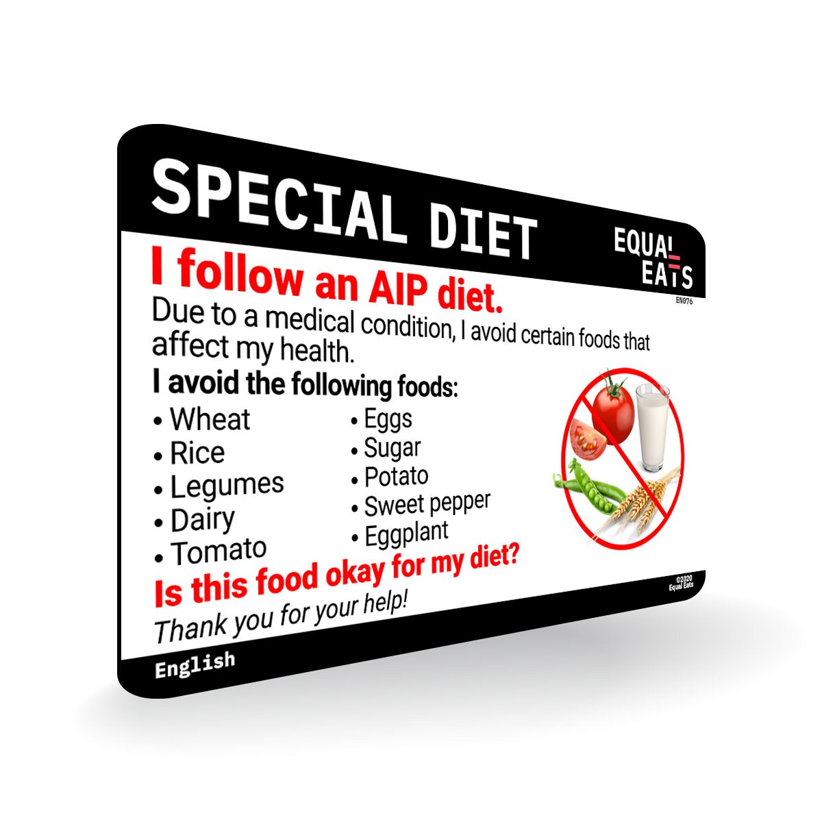 AIP Diet Card Dietary Communication Card for Autoimmune - Etsy