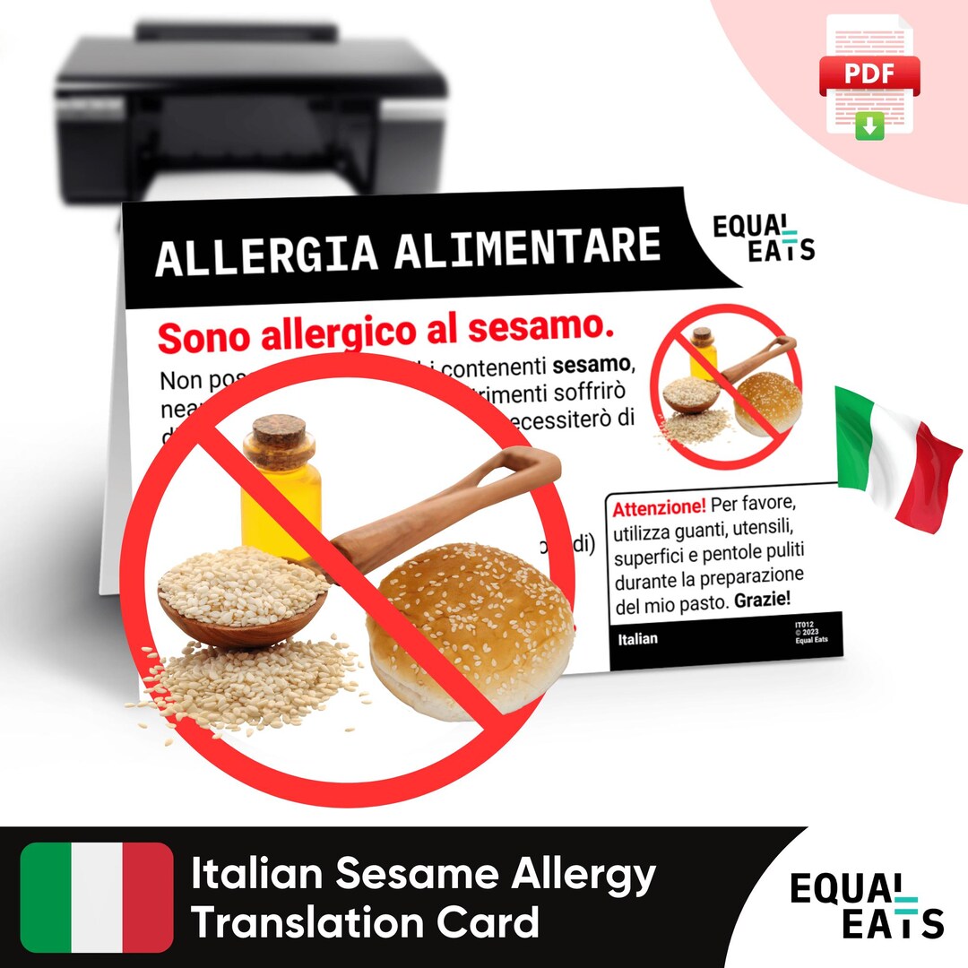 Italian Sesame Allergy Translation Card, Eat Safe (PDF Download) - Etsy
