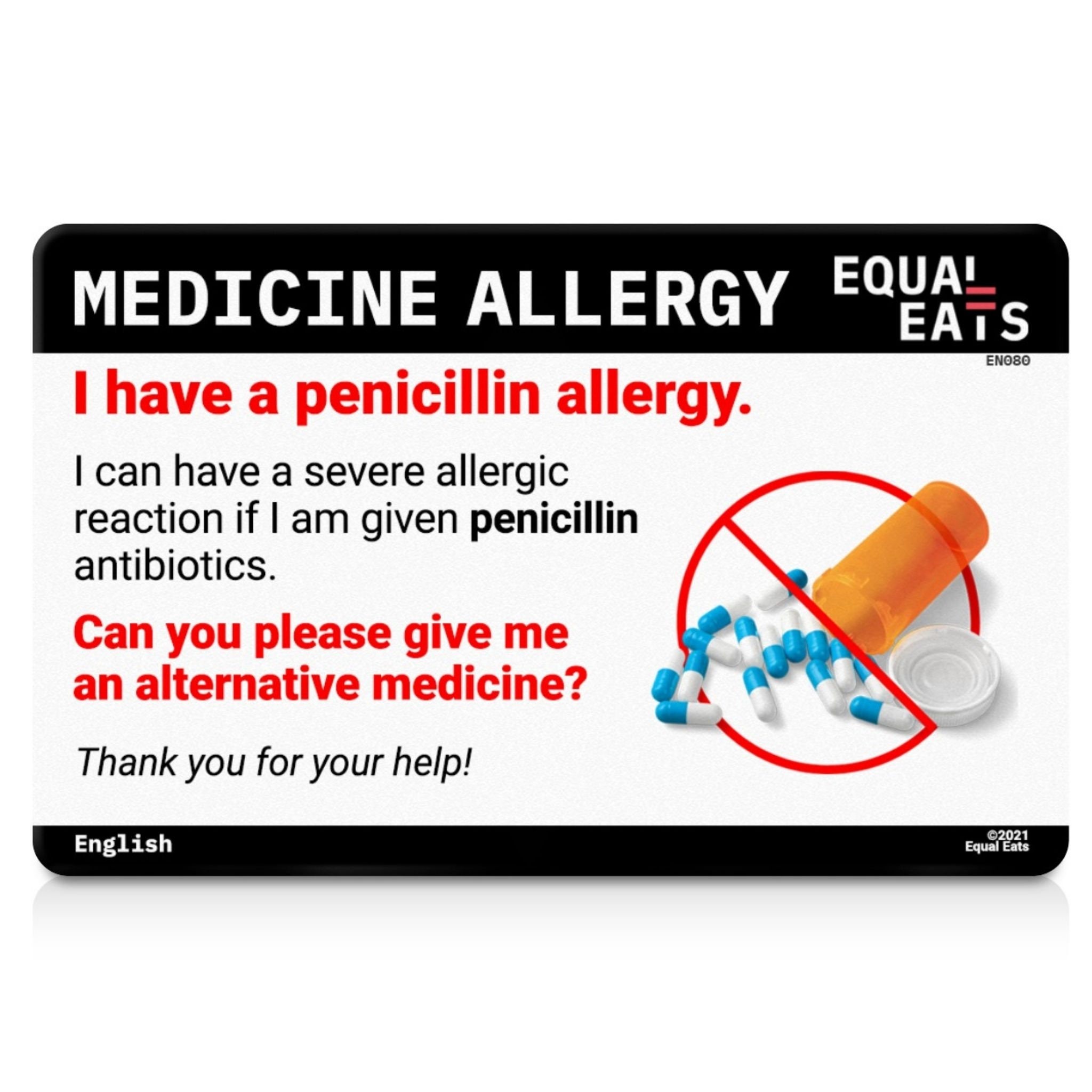 Penicillin Allergy Translation Card Medical Alert Card for - Etsy