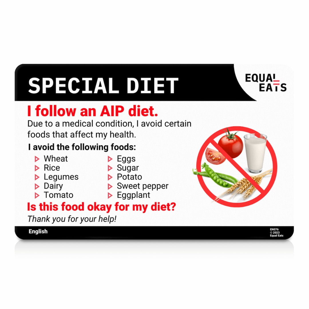 AIP Diet Card • Dietary Communication Card for Autoimmune Protocol Diet ...