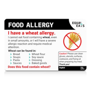 Wheat Allergy Translation Card • 50 Languages Available • Plastic Card ...