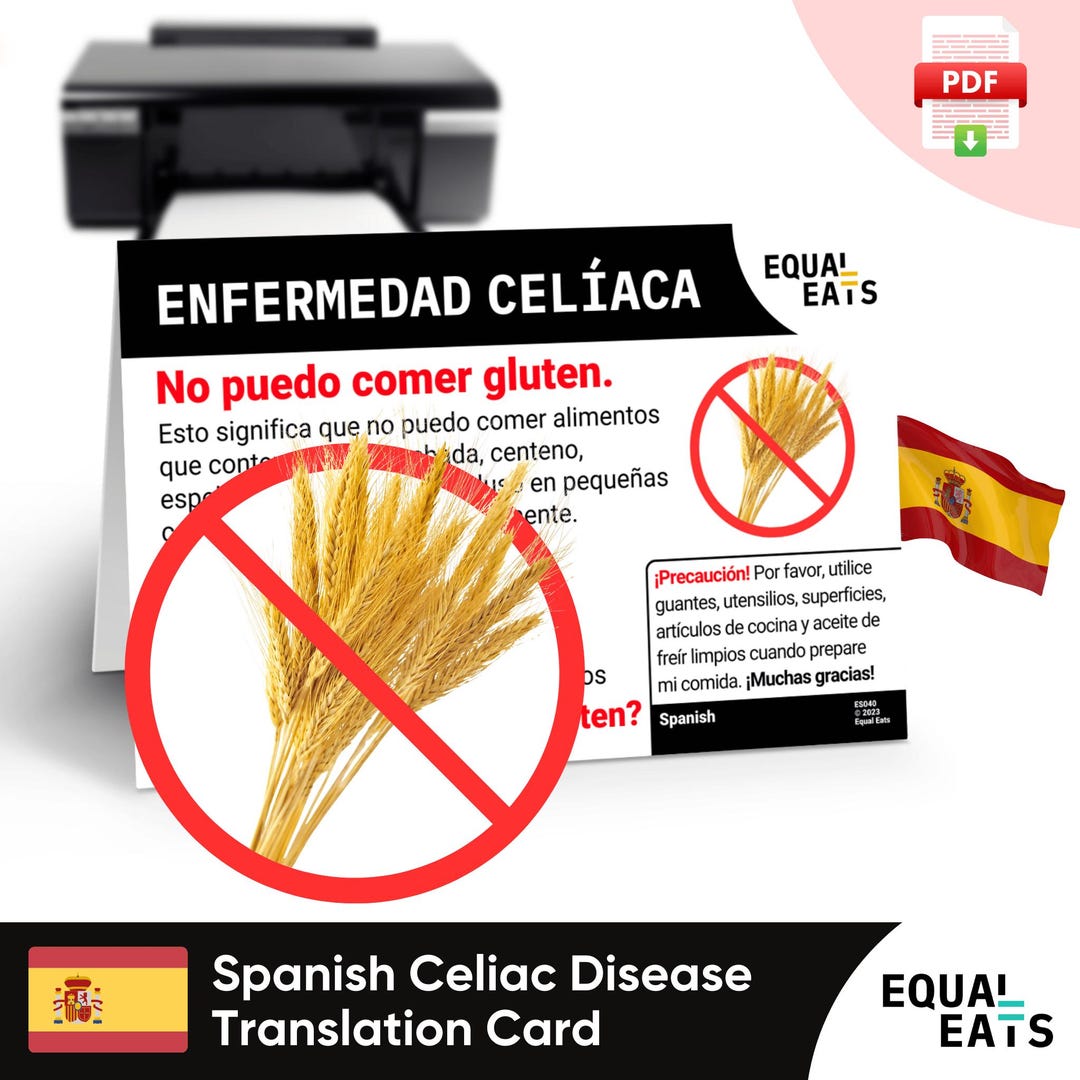 Spanish Celiac Translation Card, Instant PDF Digital Download, Eat Safe ...