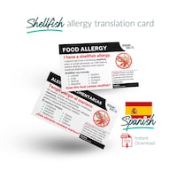 Printable Shellfish Allergy Food Alert Cards - Allergy Travel Cards ...