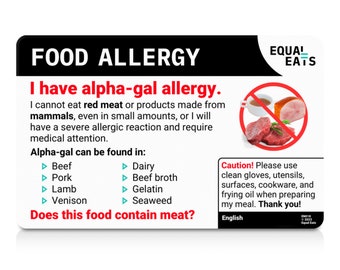 Alpha Gal Syndrome Card - Etsy