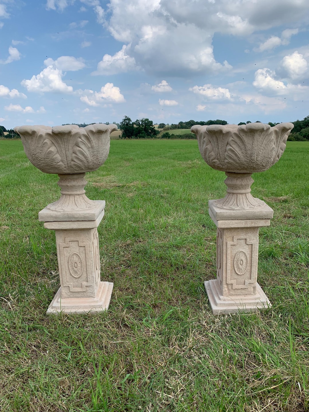 Pair of Cast Stone Plinths and Pots - Etsy UK