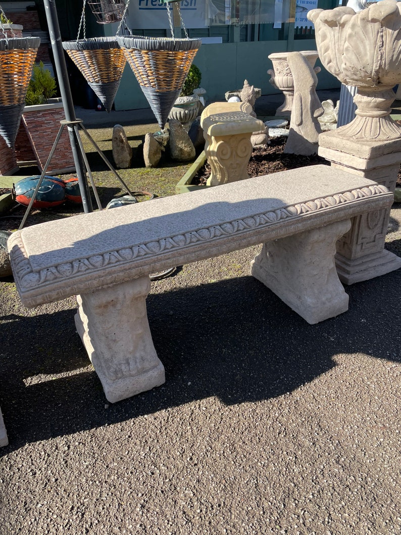 Cast Stone Bench With Plinths and Pots - Etsy UK