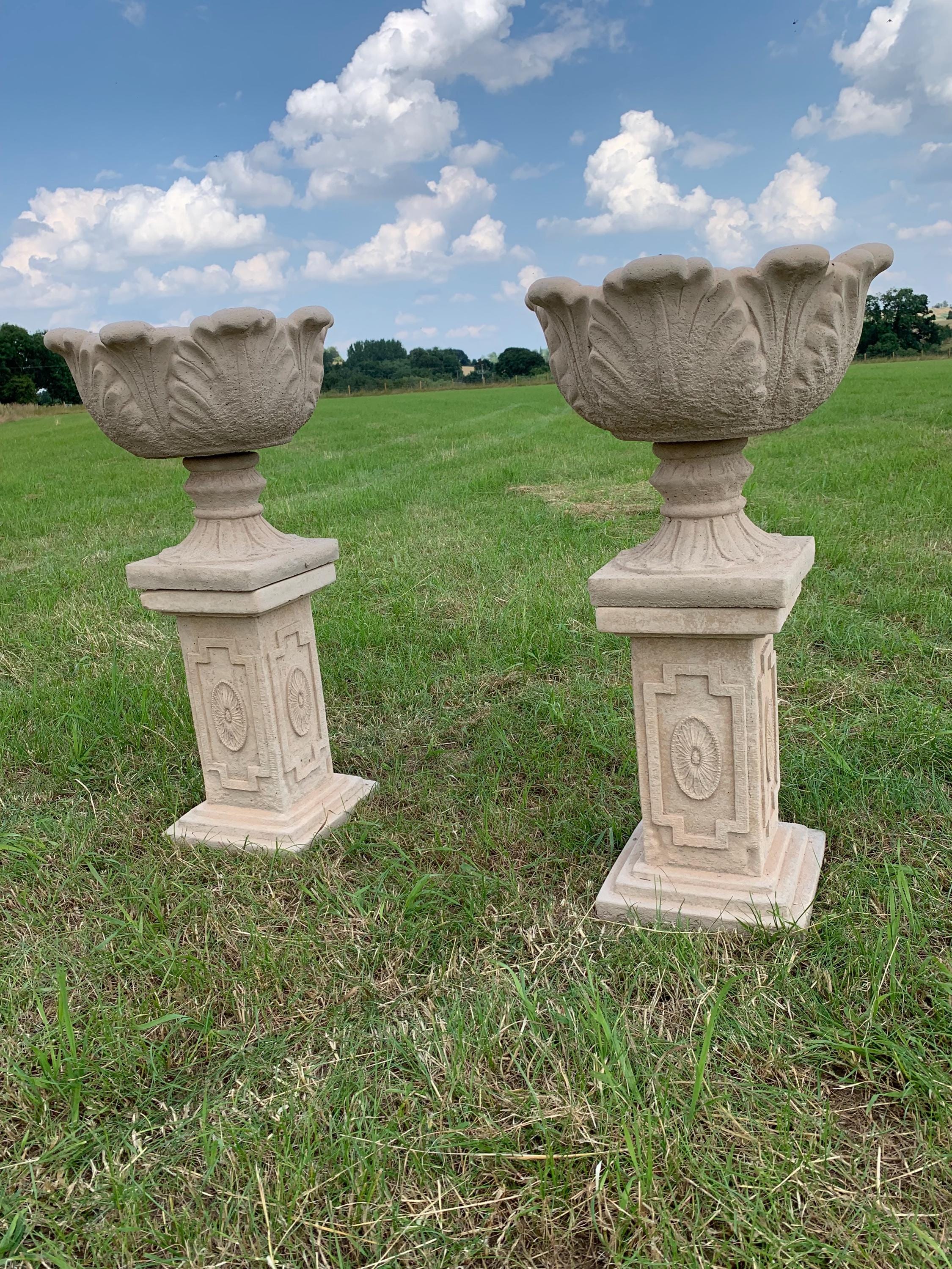 Pair of Cast Stone Plinths and Pots - Etsy UK