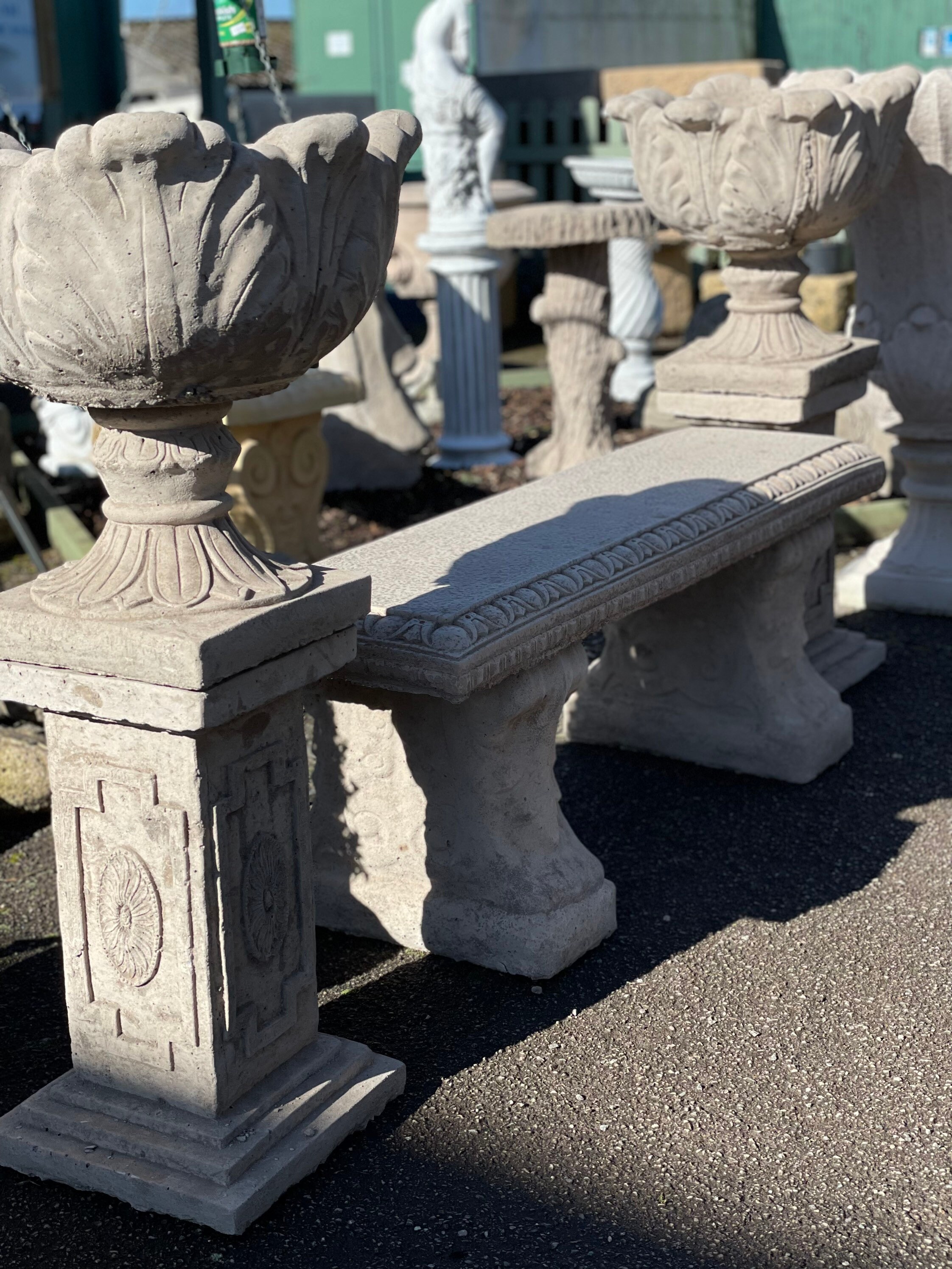 Cast Stone Bench With Plinths and Pots - Etsy