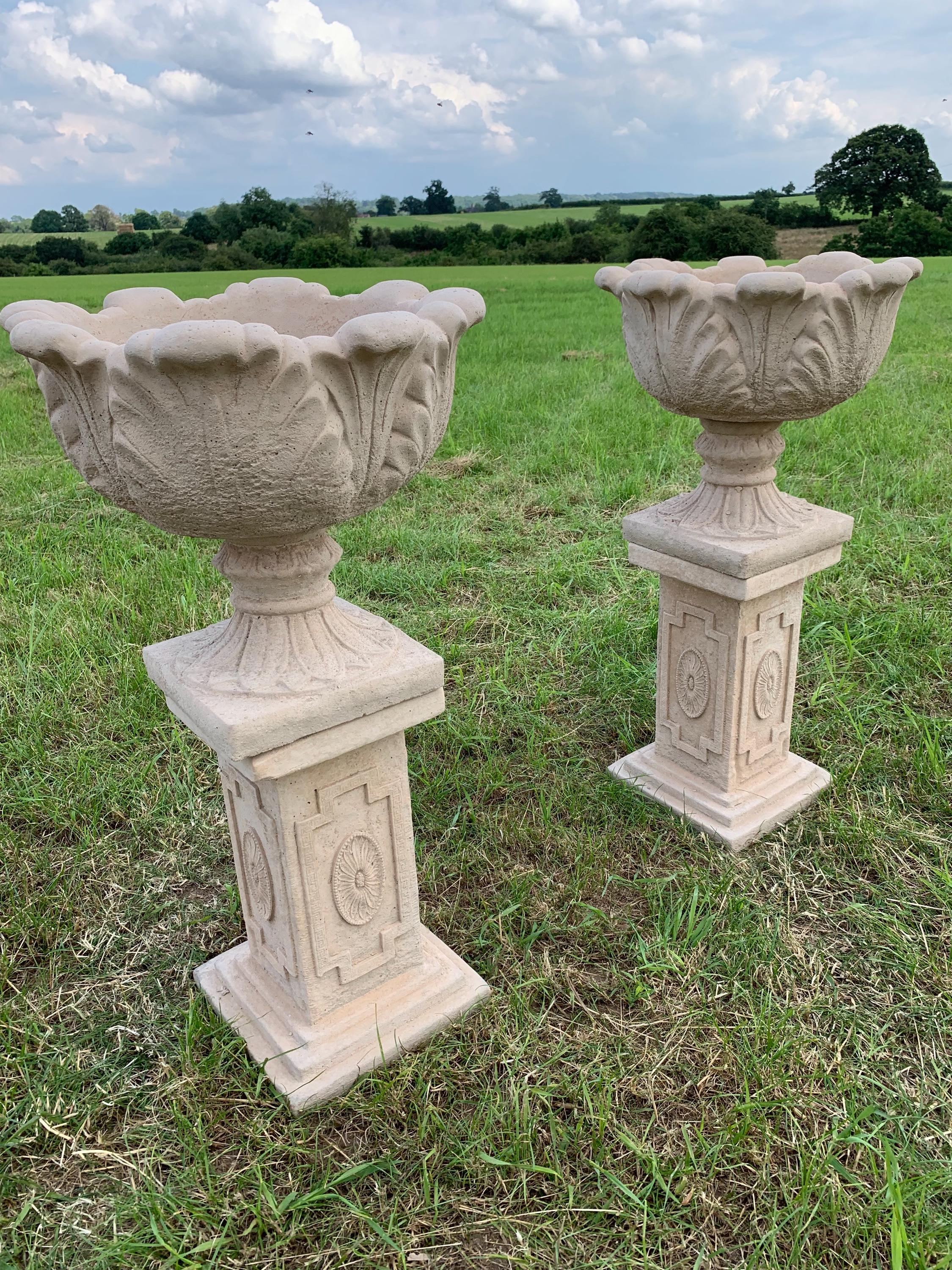 Pair of Cast Stone Plinths and Pots - Etsy UK