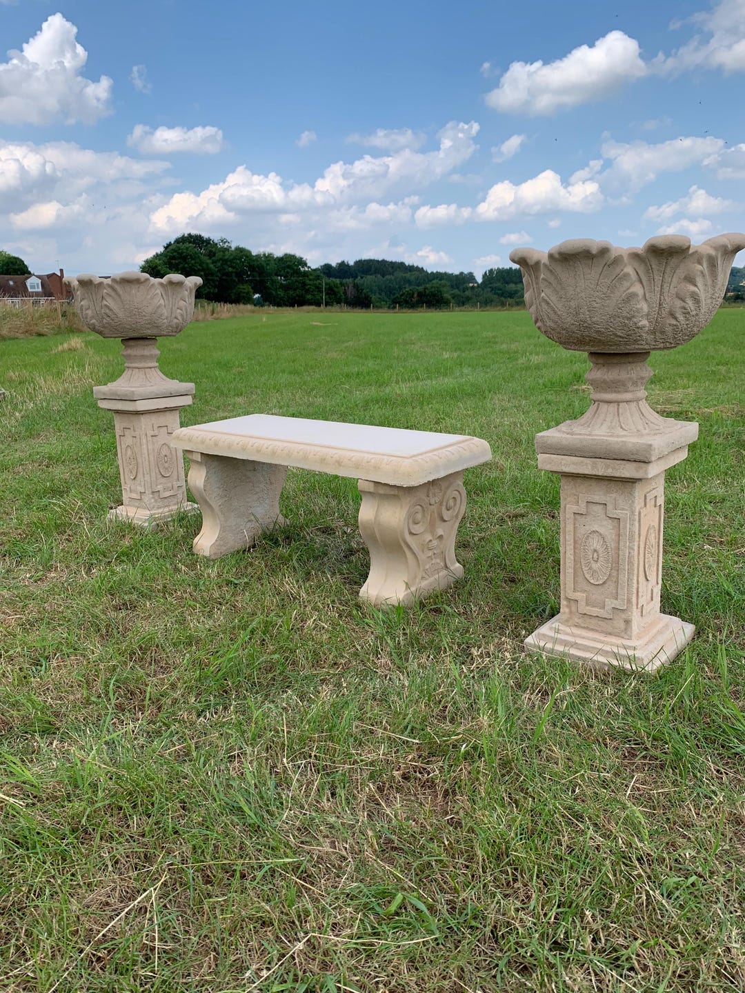 Cast Stone Plinths and Bench - Etsy