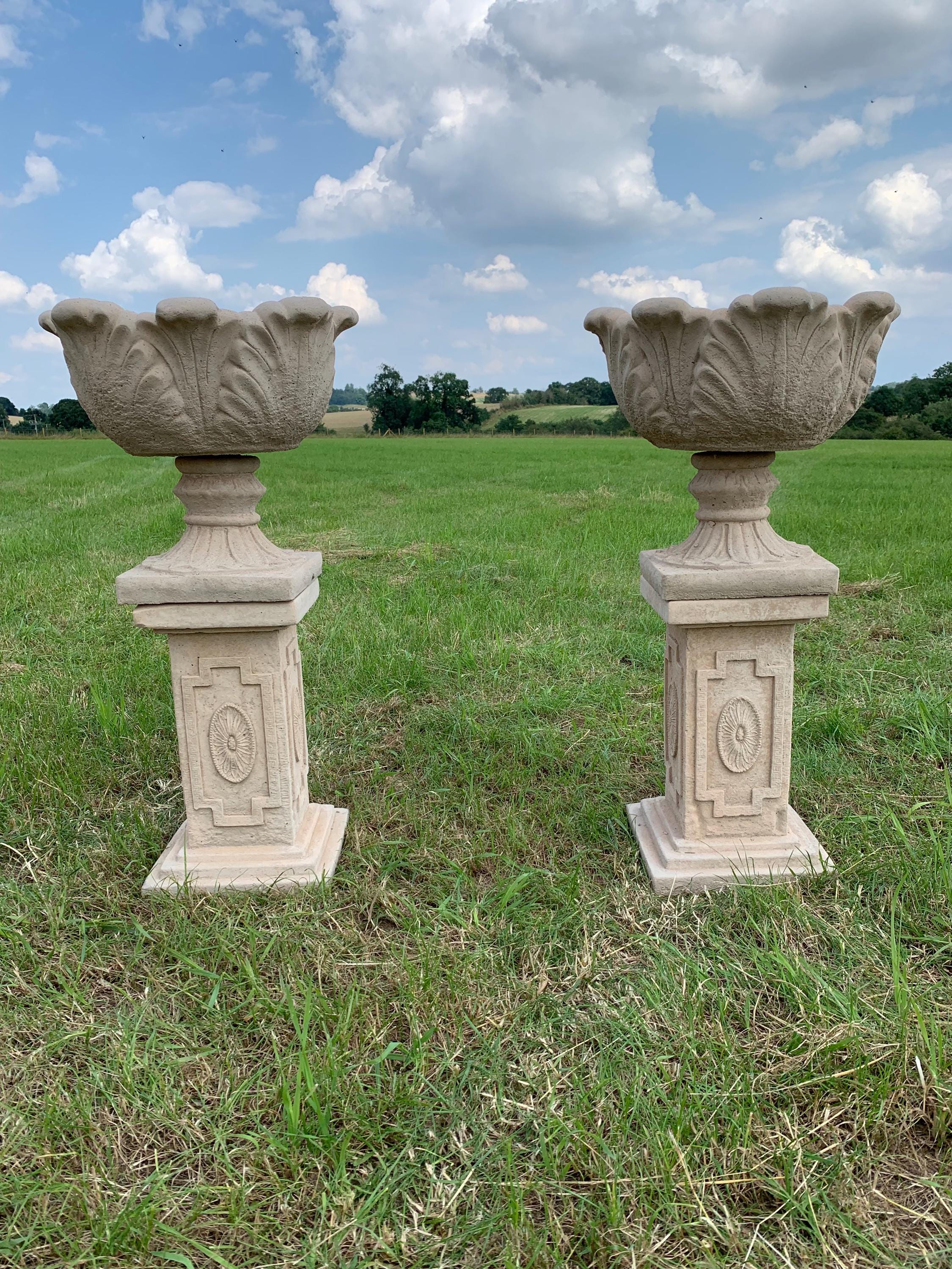 Pair of Cast Stone Plinths and Pots - Etsy UK