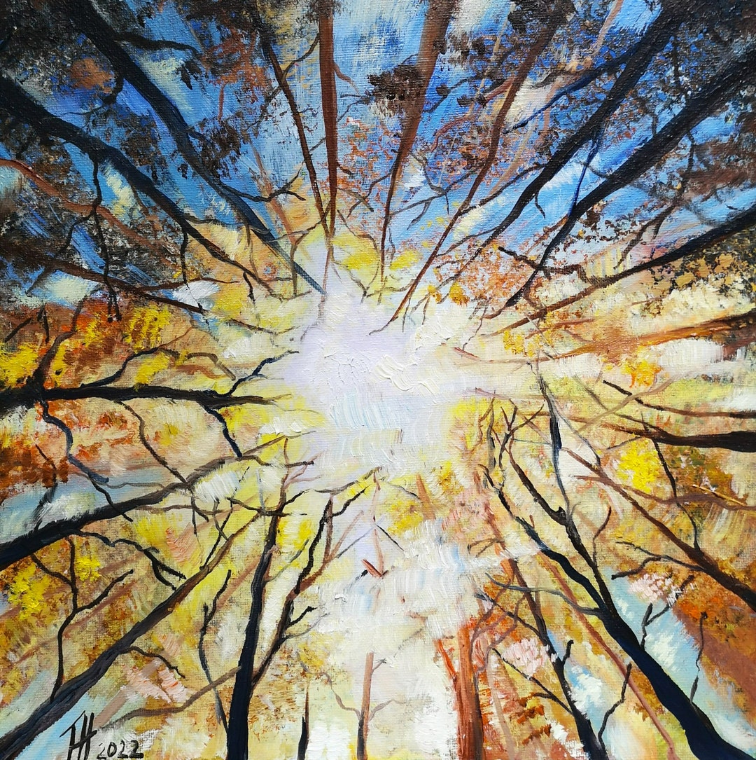 Trees Painting Original Art Treetops Artwork Woodland Painting Impasto ...