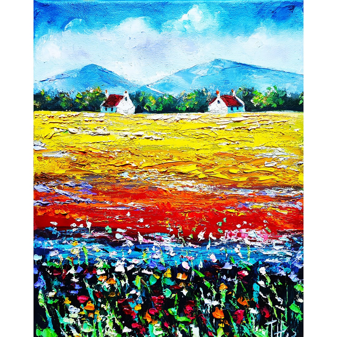 Irish Field Original Oil Artwork Meadow Painting Impasto Oil Art Small ...