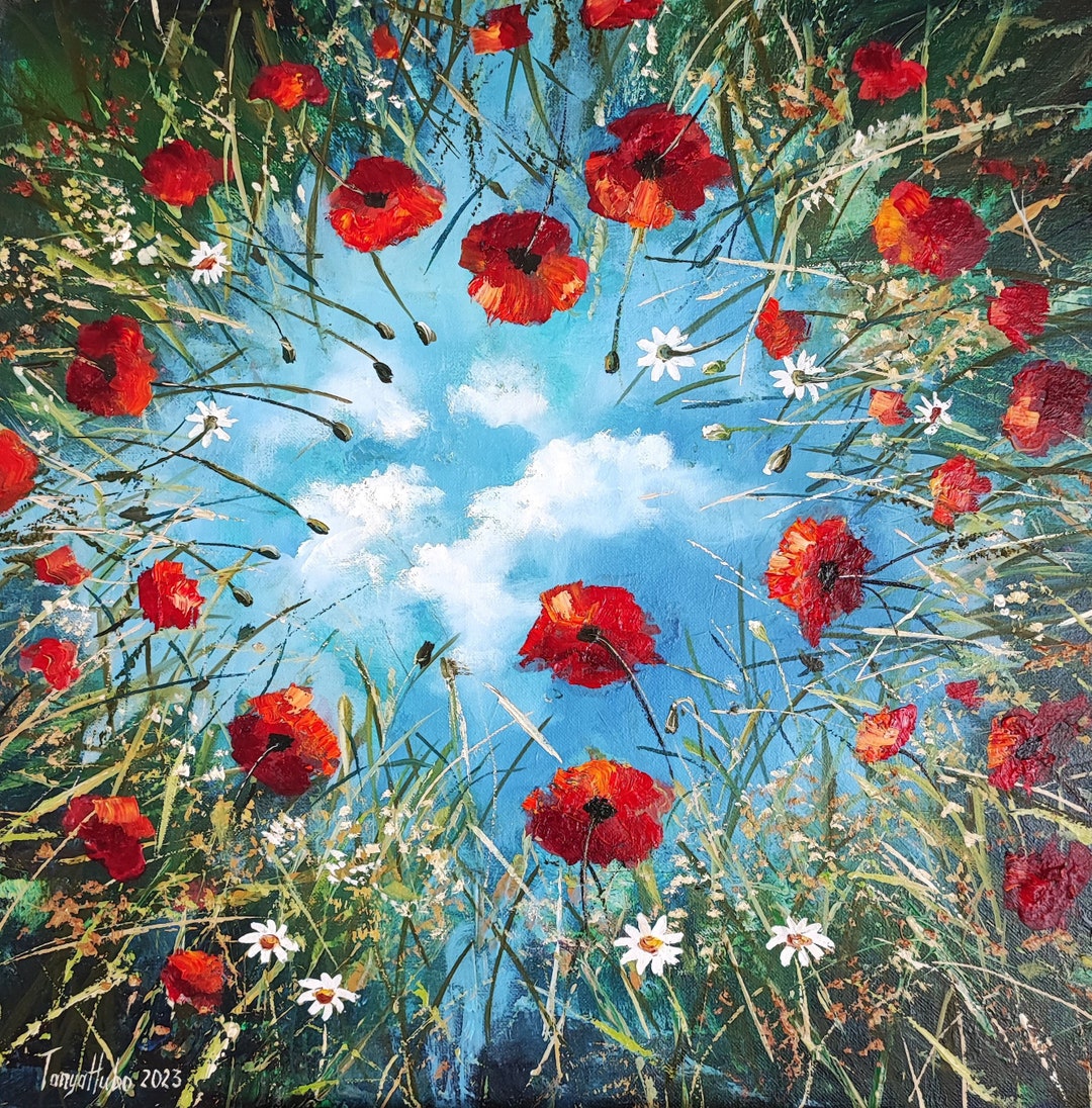 Poppy Field Painting Original Art Floral Painting Landscape Wall Art 24 ...