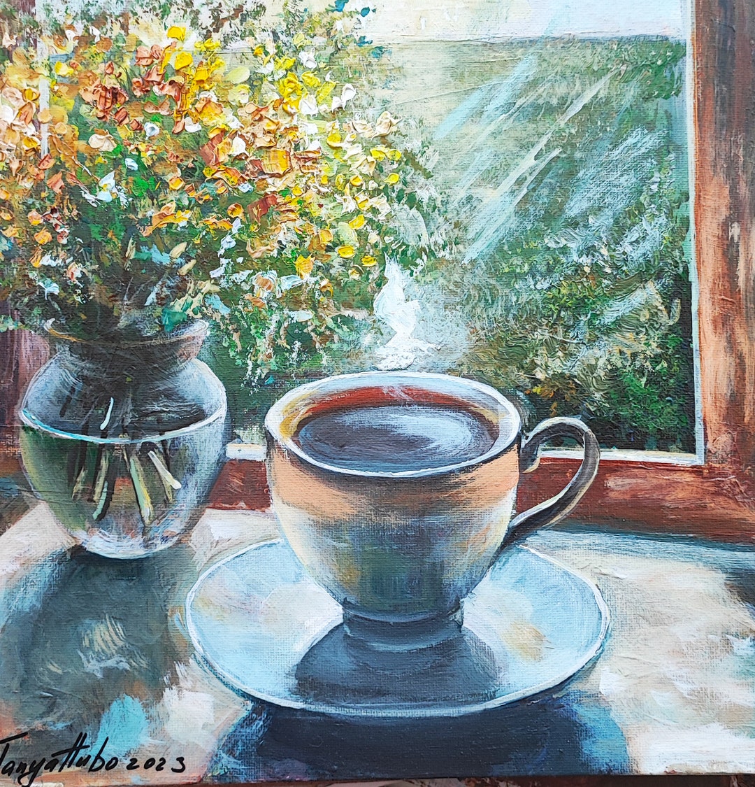 Cup of Coffee Painting Original Art Kitchen Wall Art Food Stil Life ...