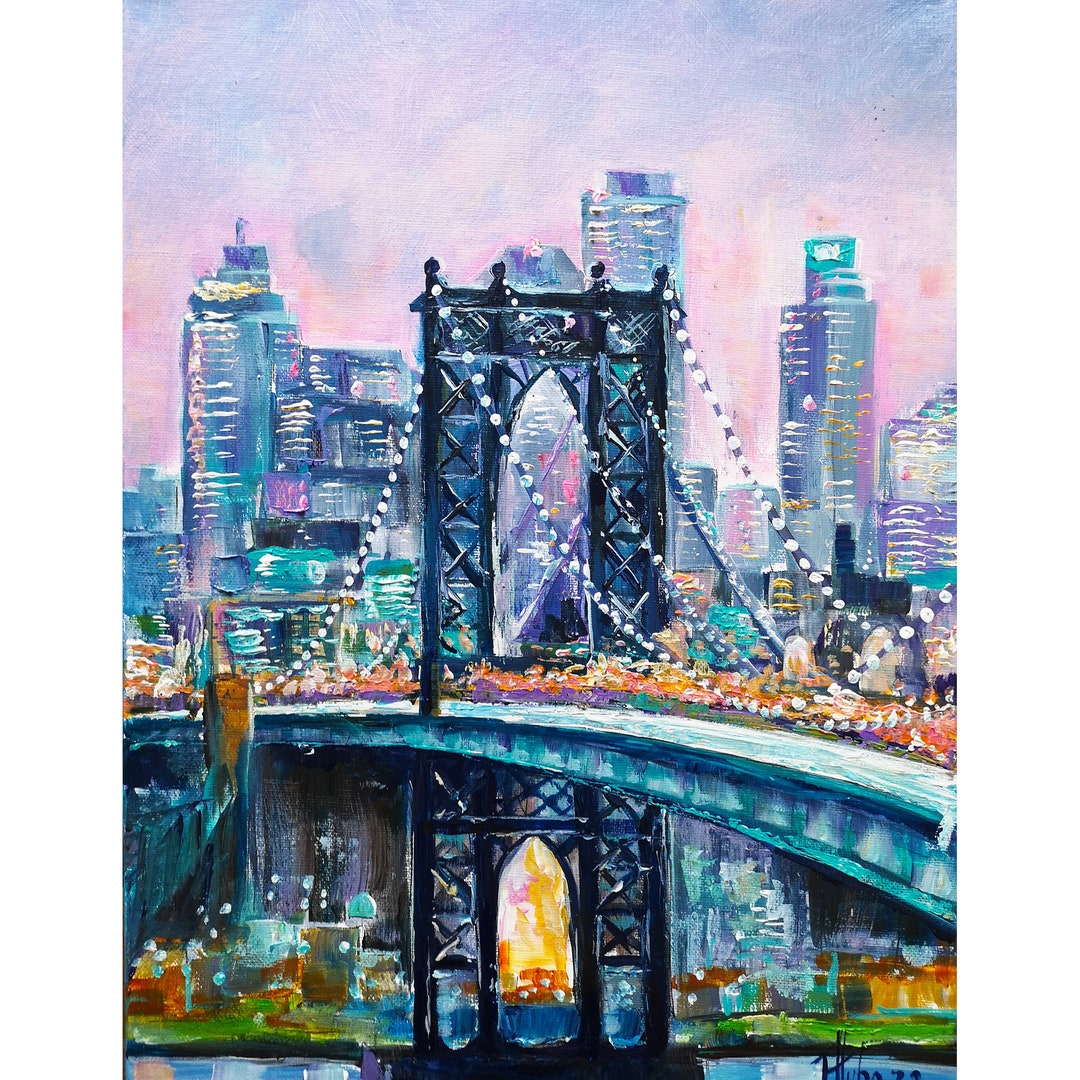 Manhattan Bridge Painting Original Art New York Artwork Cityscape ...