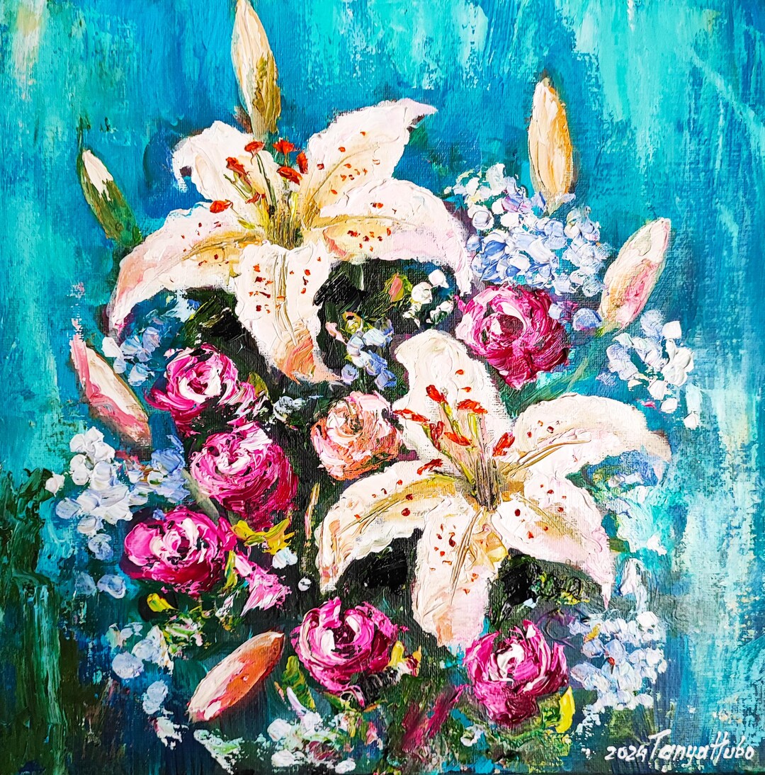 Lilies Painting Original Oil Artwork Flowers Painting Floral Wall Art ...