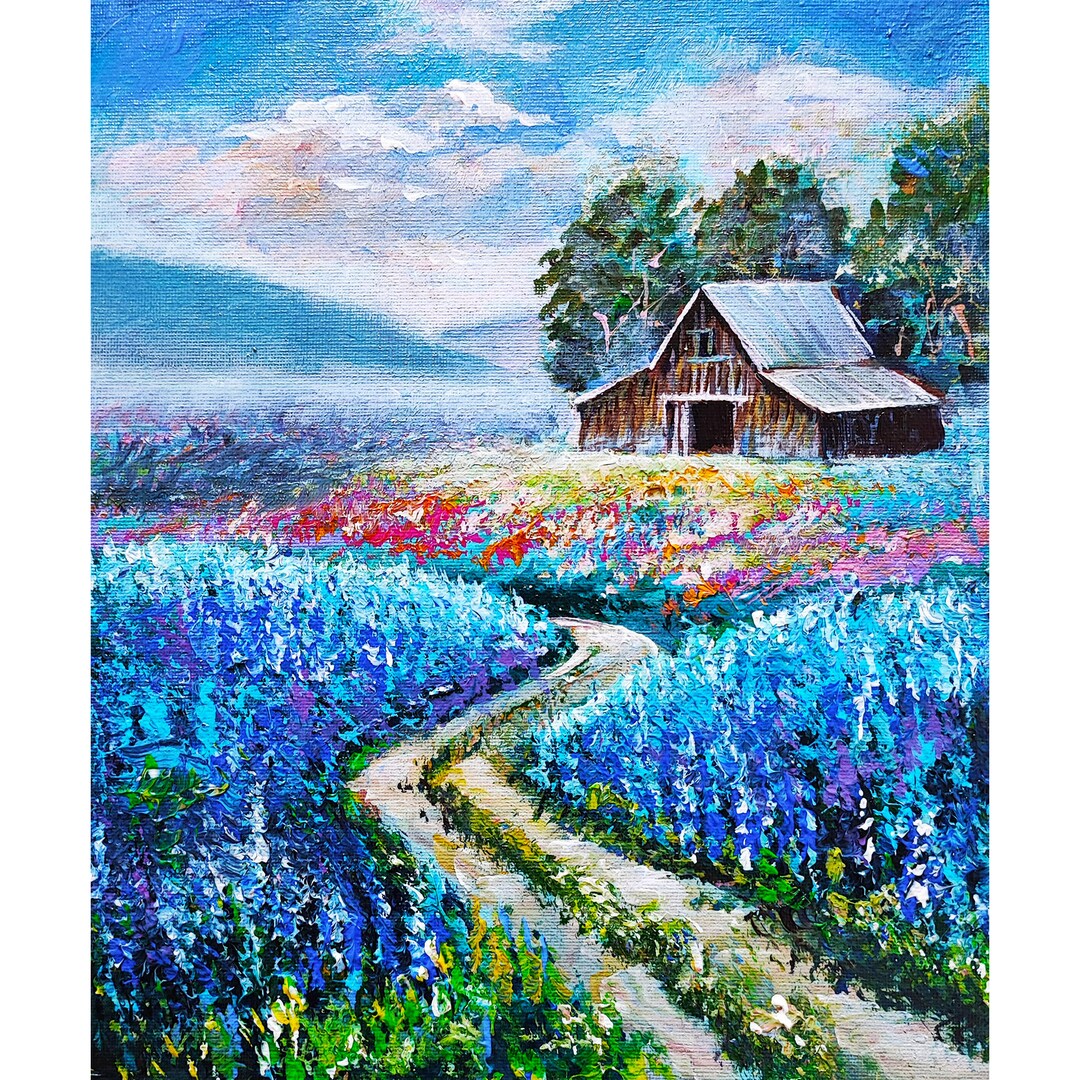 Barn Painting Original Art Texas Painting Bluebonnet Painting Impasto ...