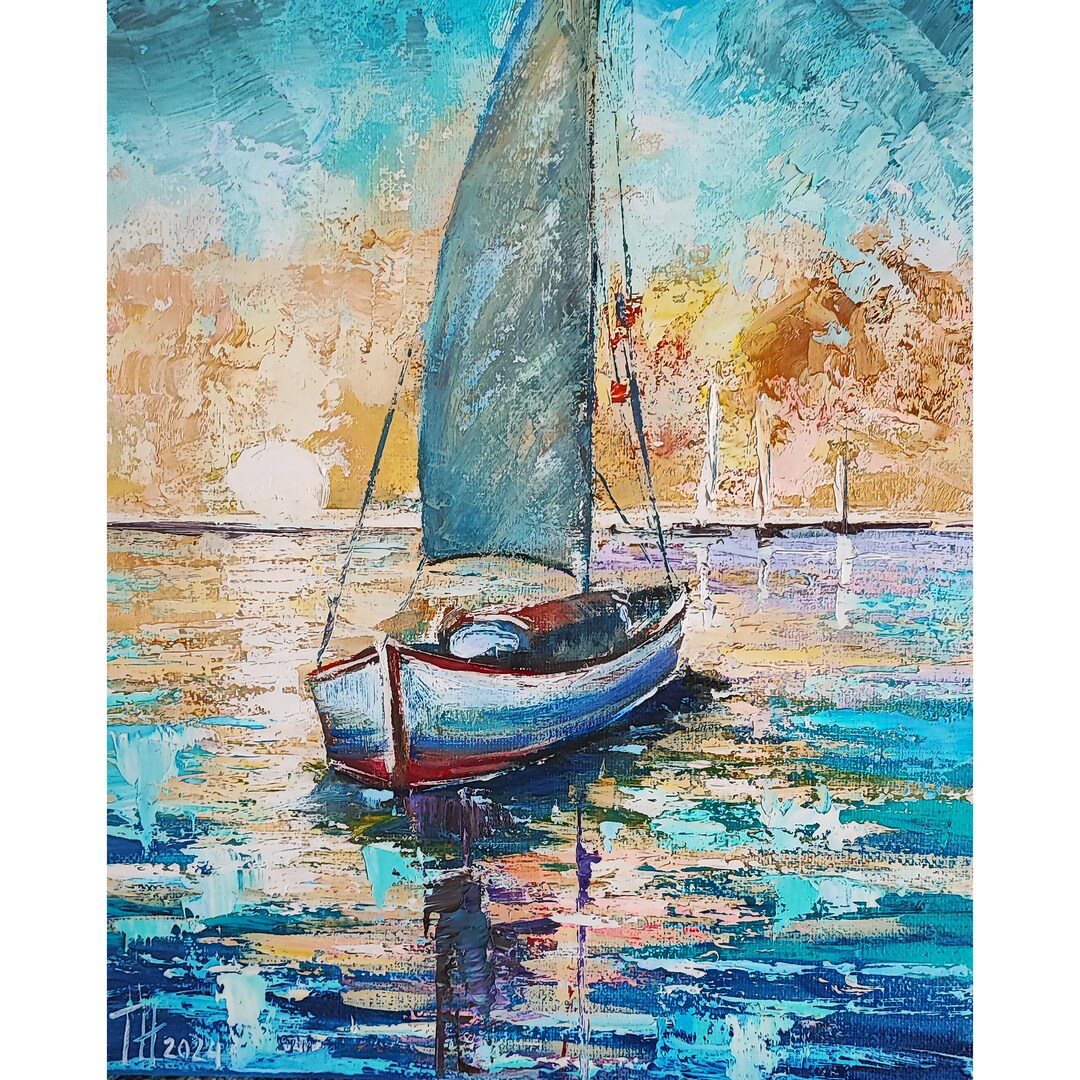 Sailing Boat Oil Painting: Nautical Seascape Impasto Art, 10x12 - Etsy