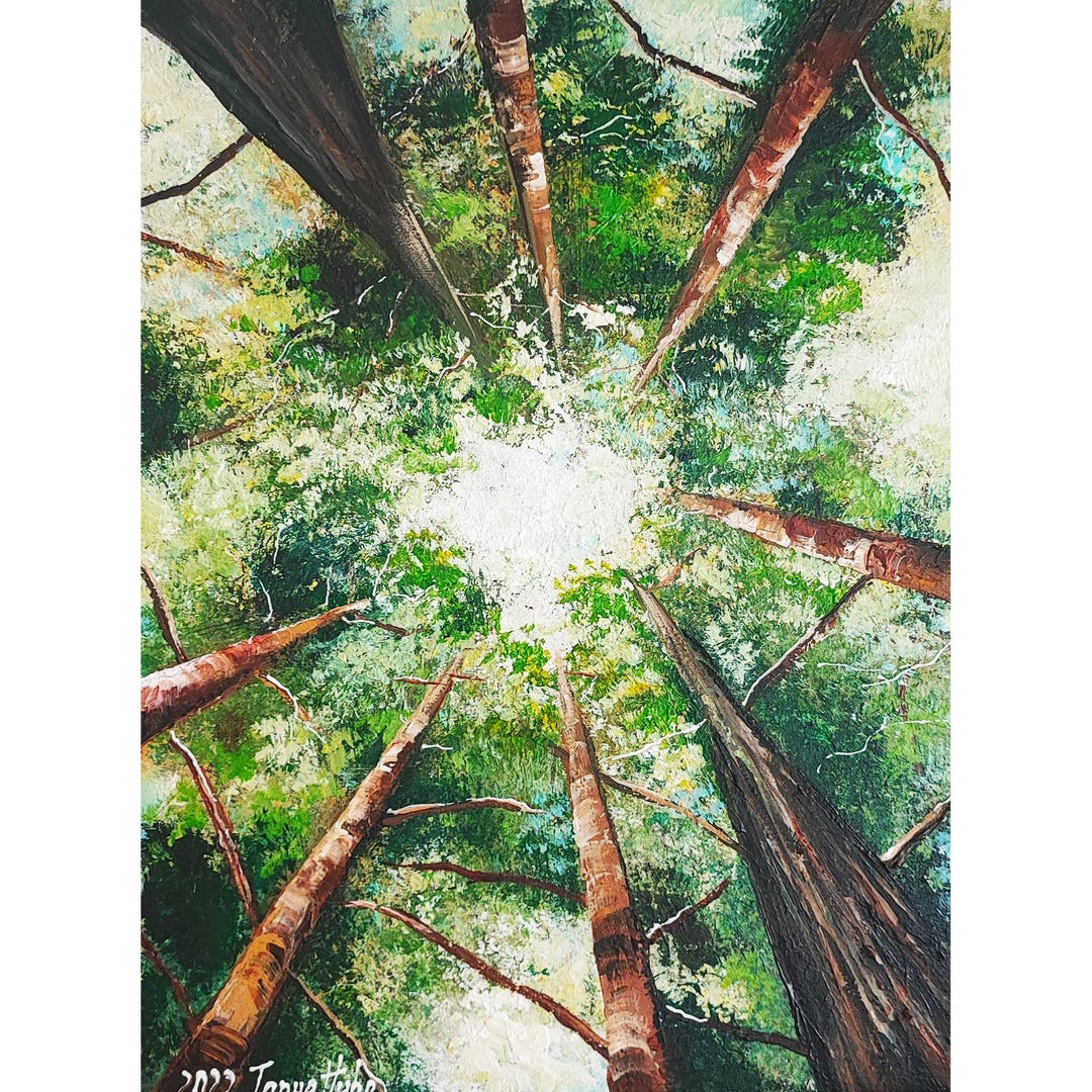 Treetops Original Painting Forest Artwork Landscape Painting Woodland ...