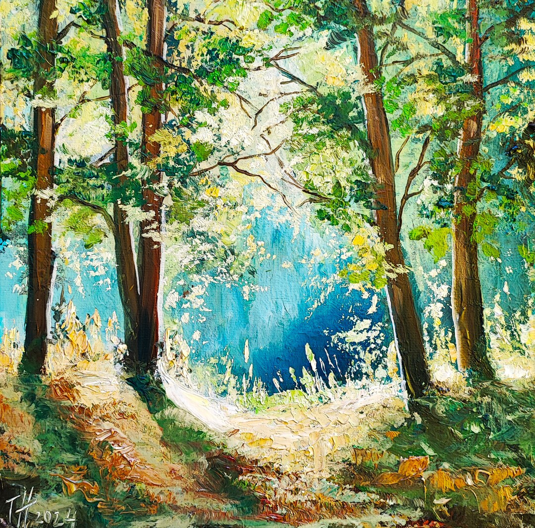 Impasto Forest Oil Painting: Woodland Landscape Art, 12x12 by Tanyahubo ...