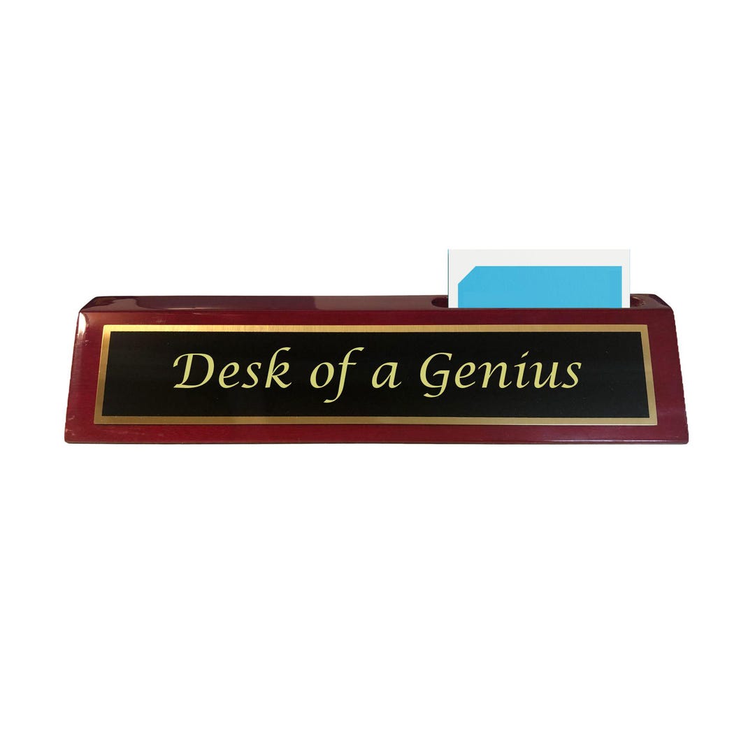 Funny Desk Wedge Novelty Name Plate Rosewood Finish Desk of a Genius ...