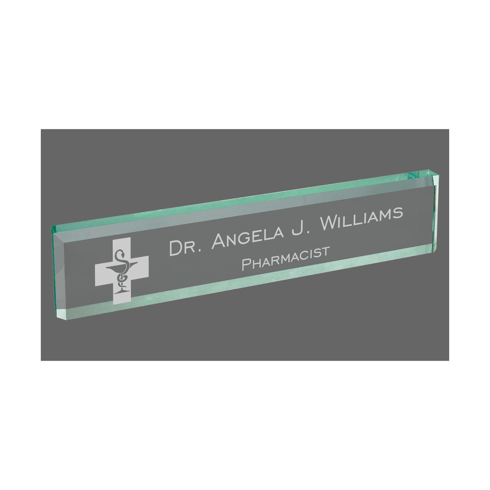 Personalized Pharmacist Rx Name Plate for Desk Engraved Jade Glass With ...