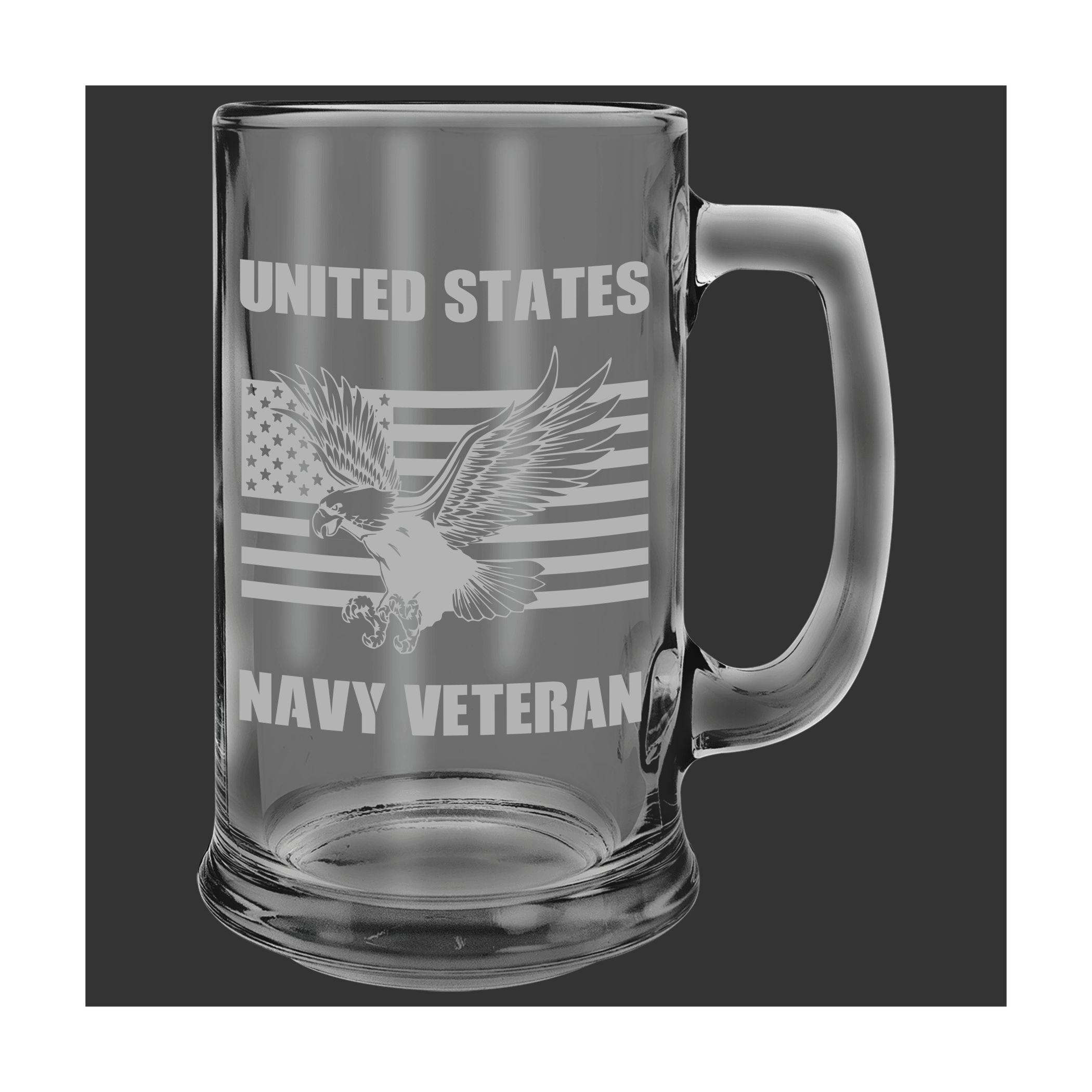 United States Navy Veteran Engraved Glass Beer Mug, 15oz Stein Cup With ...