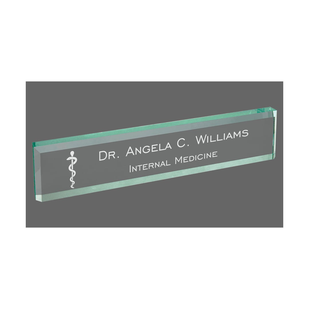 Personalized Medical Field Name Plate for Desk, Engraved Jade Glass ...