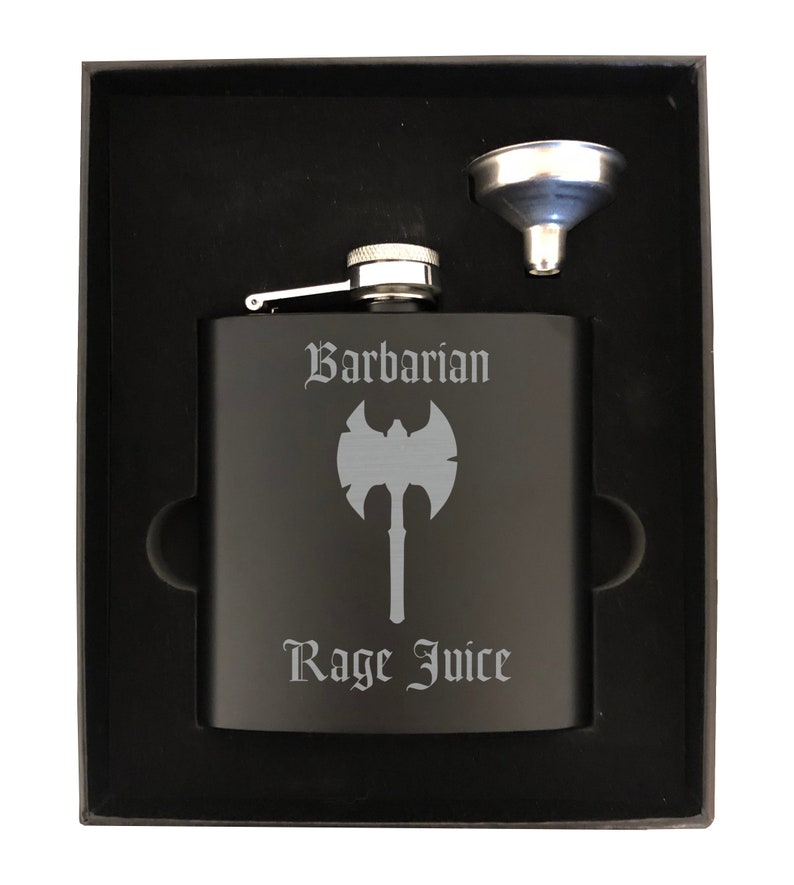 DND Gift Flask, Barbarian Rage Juice Engraved 6oz Steel Drinking Flask ...