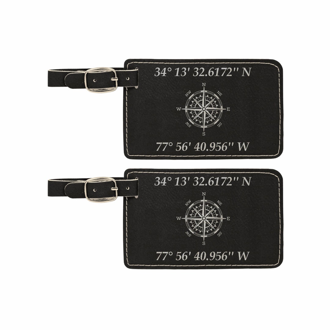 Luggage Tags With Custom GPS Coordinates Compass Rose, Travel Gift ...