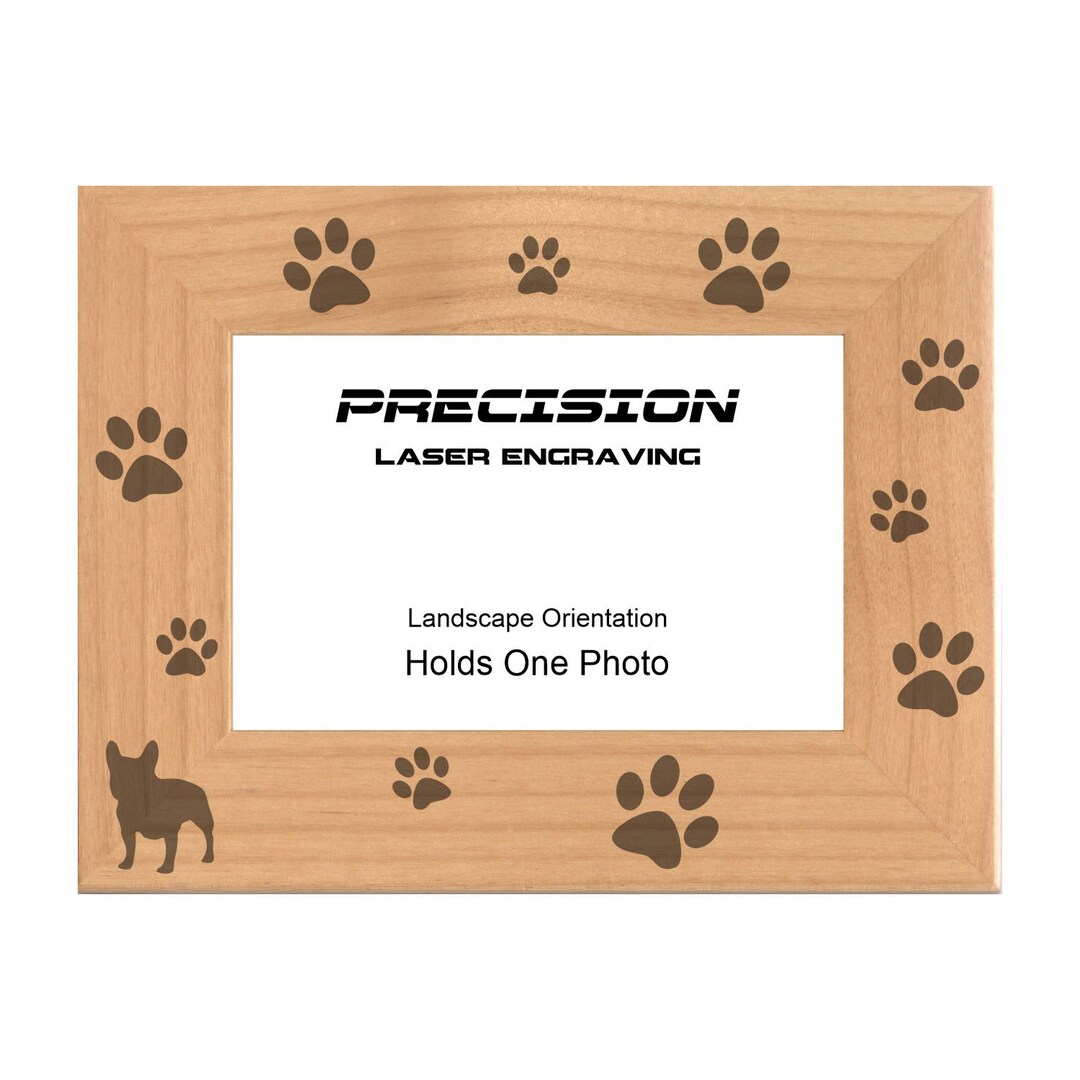 Pet Picture Frames, French Bulldog Paw Prints Engraved Wood Photo Frame ...